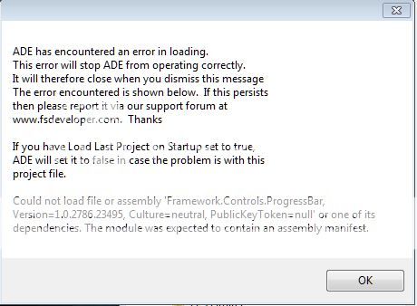 ADE Error on startup | FSDeveloper