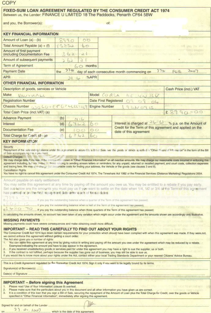 Finance U Ltd Car Repossession letter received **Round 1 WON... Ding ...